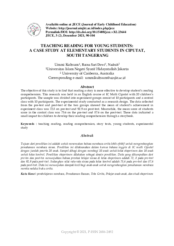 (PDF) Teaching Reading for Young Students: A Case Study at Elementary ...