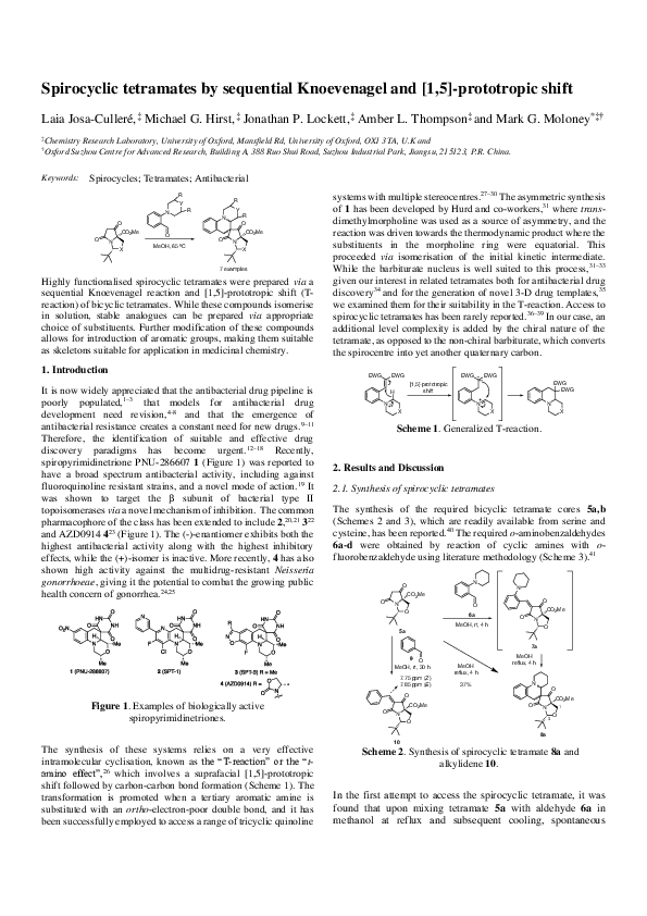(PDF) Spirocyclic Tetramates by Sequential Knoevenagel and [1,5 ...