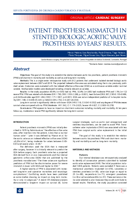 (PDF) Patient prosthes is mismatch in stented biologic aortic valve ...