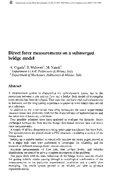 (PDF) Direct Force Measurements On A SubmergedBridge Model