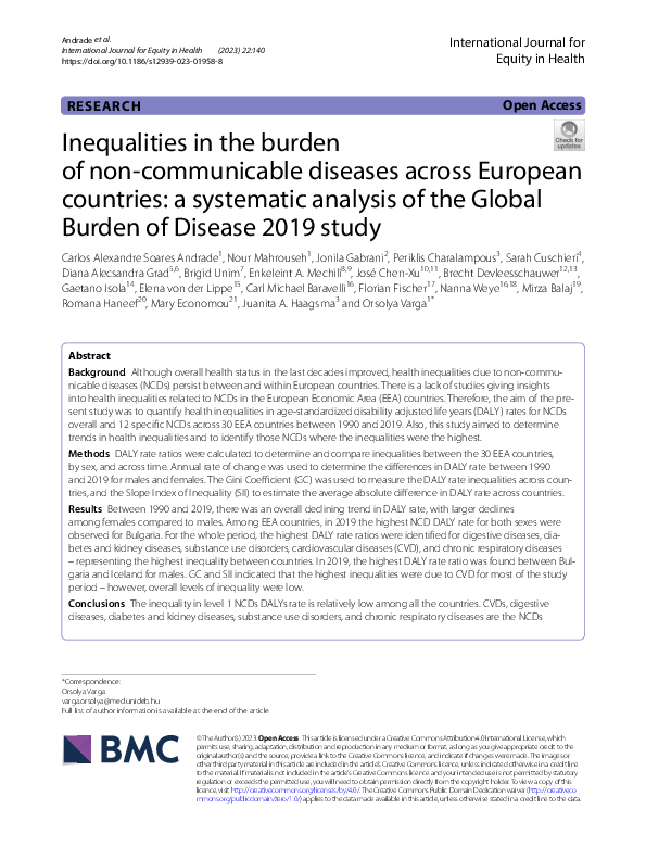 (PDF) Inequalities in the burden of non-communicable diseases across ...