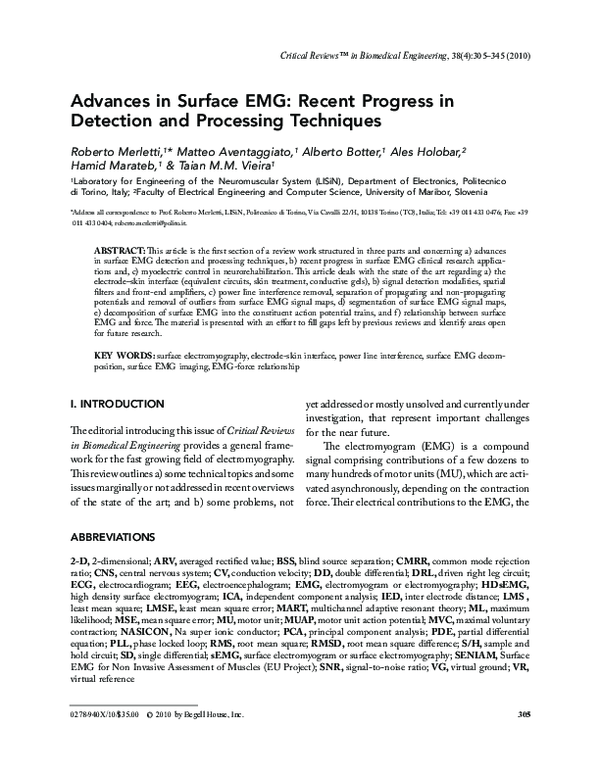 (PDF) Advances in Surface EMG: Recent Progress in Detection and Processing Techniques