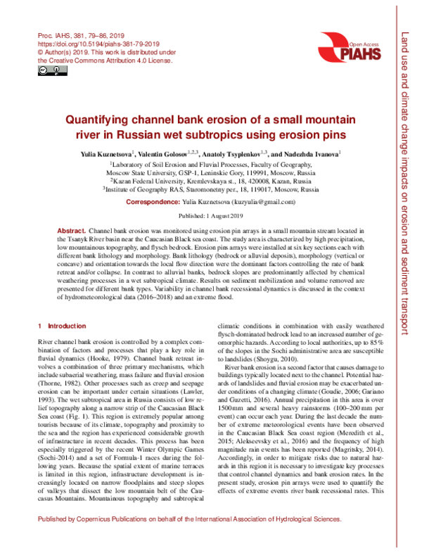 (PDF) Quantifying channel bank erosion of a small mountain river in ...