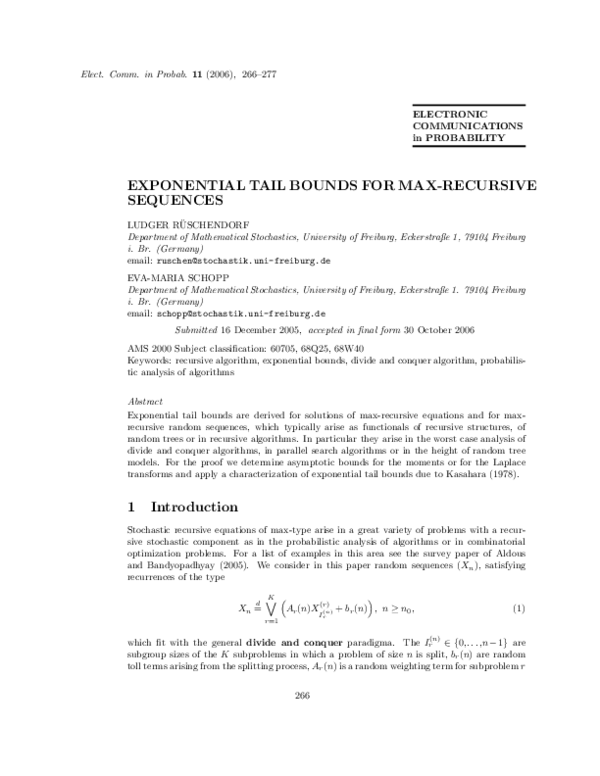 (PDF) Exponential tail bounds for max-recursive sequences