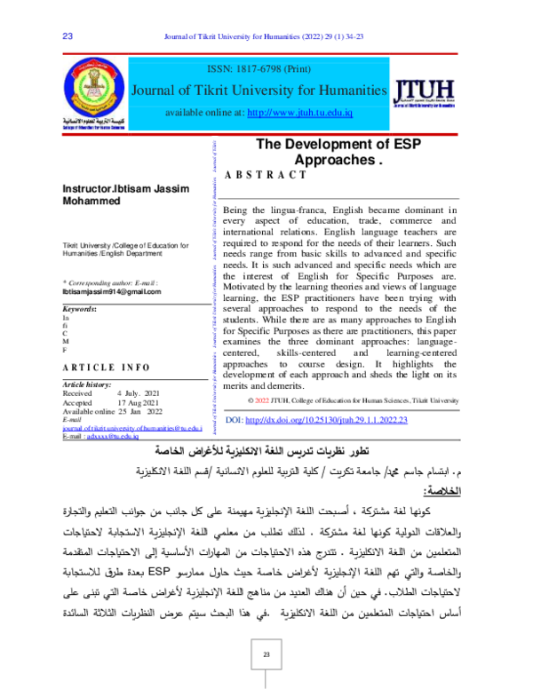 (PDF) The Development of ESP Approaches