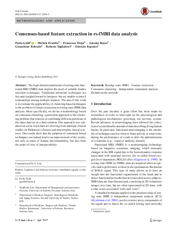 Pdf Consensus Based Feature Extraction In Rs Fmri Data Analysis Paola Galdi