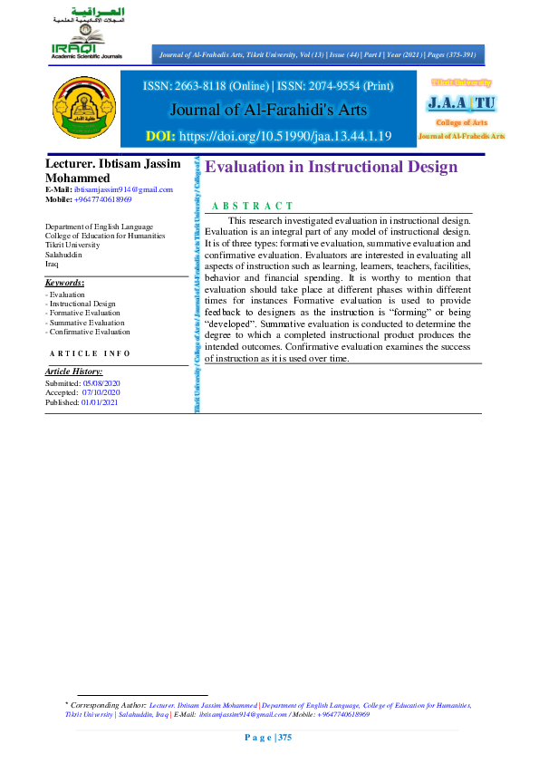 (PDF) Evaluation In Instructional Design
