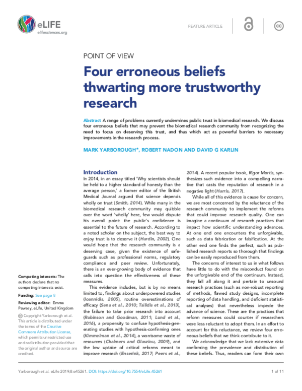 (PDF) Four erroneous beliefs thwarting more trustworthy research