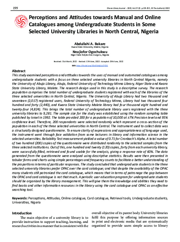 (PDF) Perceptions and Attitudes towards Manual and Online Catalogues among Undergraduate ...