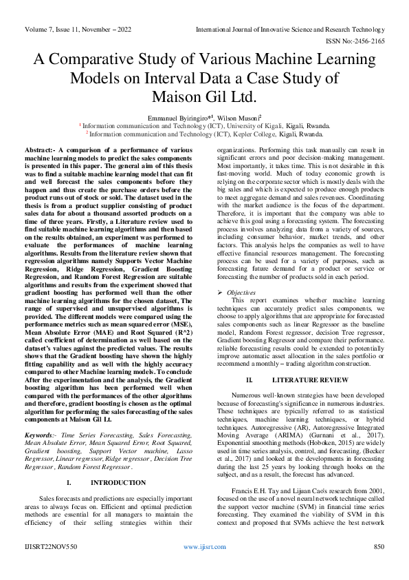 (PDF) A Comparative Study of Various Machine Learning Models on ...