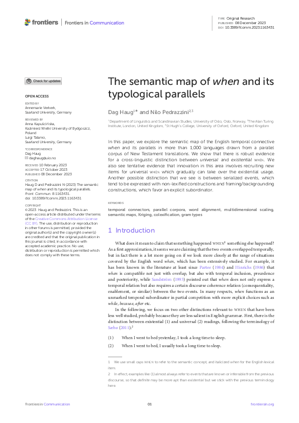 (PDF) The semantic map of when and its typological parallels