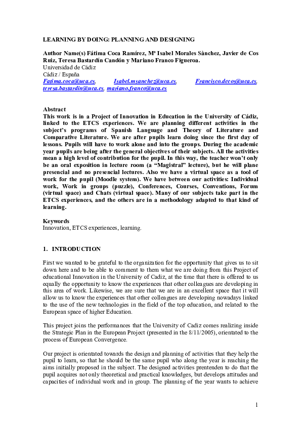 (PDF) Learning by doing: planning and designing | Teresa Bastardin Candón - Academia.edu