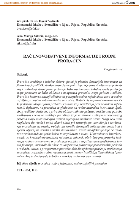 (PDF) Računovodstvene informacije i rodni proračun
