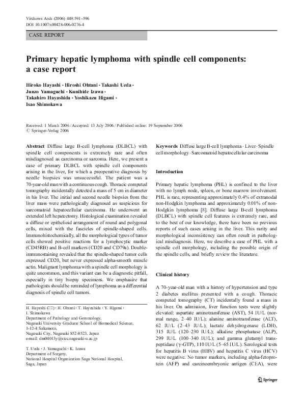 (PDF) Primary hepatic lymphoma with spindle cell components: a case report