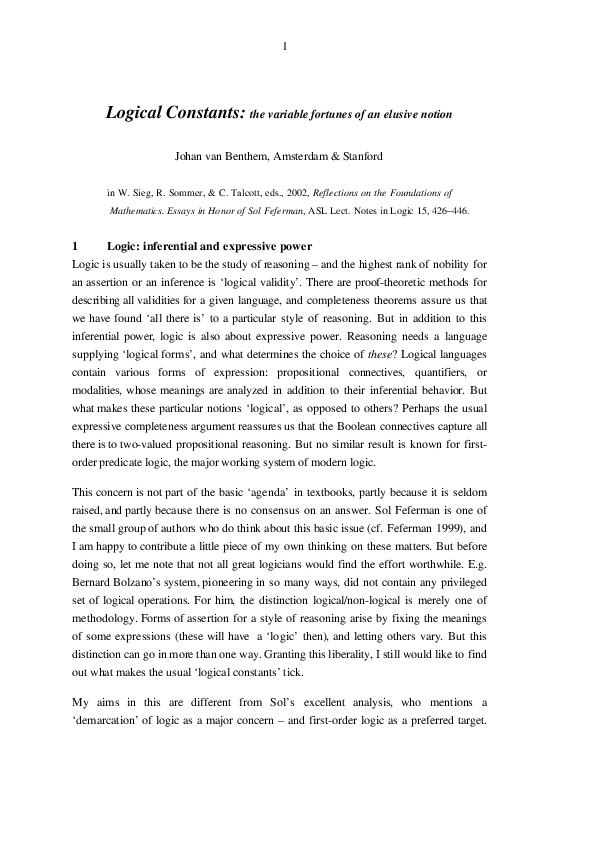 (PDF) Logical constants: the variable fortunes of an elusive notion
