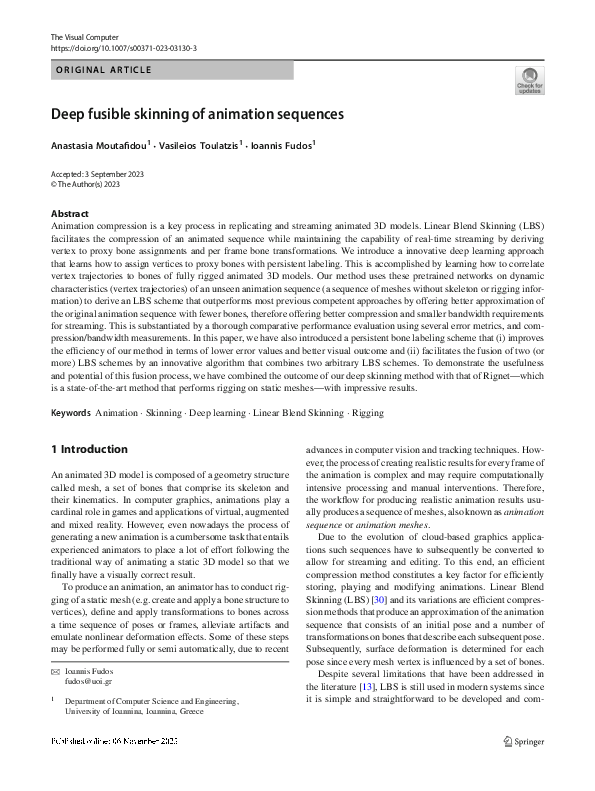 (PDF) Deep fusible skinning of animation sequences | Ioannis Fudos - Academia.edu