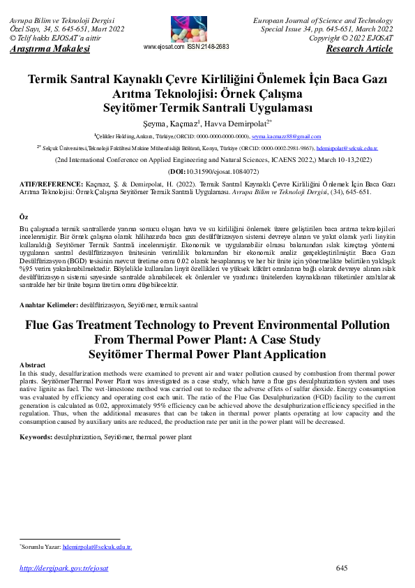 (PDF) Termik Santral Kaynaklı Çevre Kirliliğini Önlemek İçin Baca Gazı ...