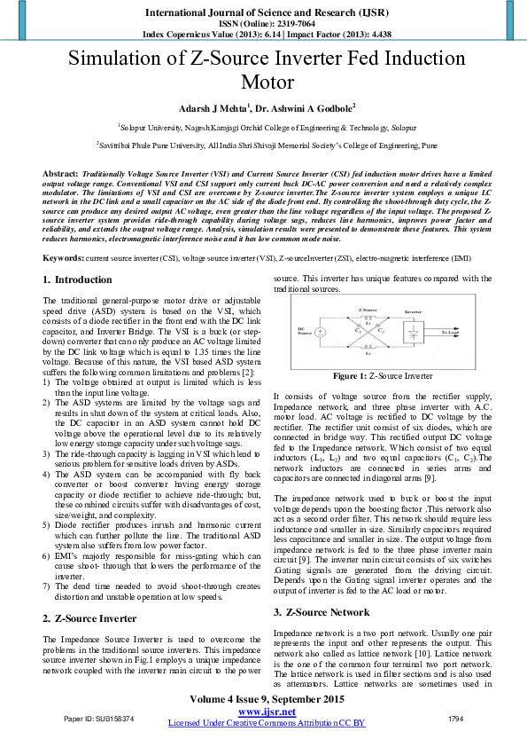 (PDF) Simulation of Z-Source Inverter Fed Induction Motor