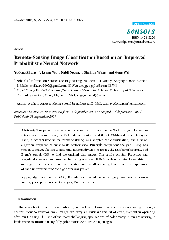 (PDF) Remote-Sensing Image Classification Based on an Improved Probabilistic Neural Network