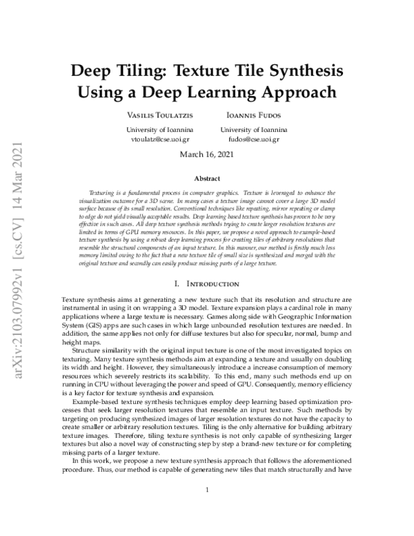Pdf Deep Tiling Texture Tile Synthesis Using A Deep Learning