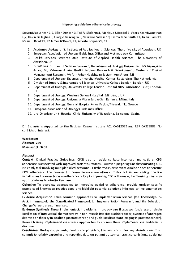 (PDF) Improving Guideline Adherence in Urology