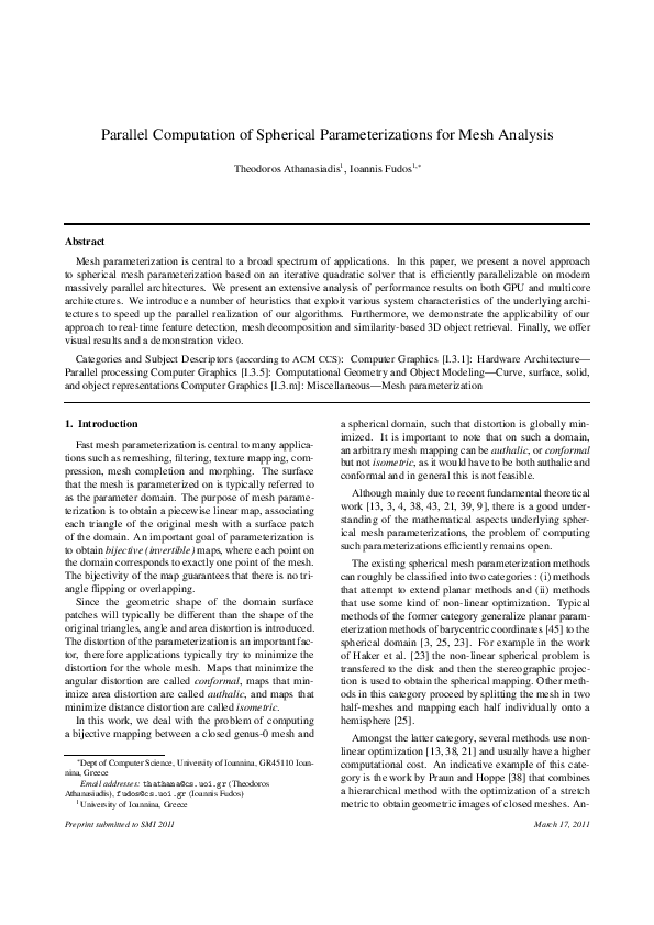(PDF) Parallel computation of spherical parameterizations for mesh analysis