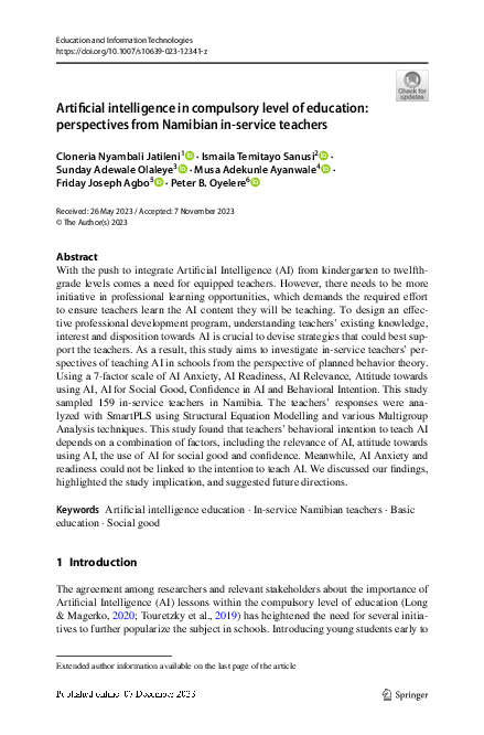 (PDF) Artificial intelligence in compulsory level of education ...