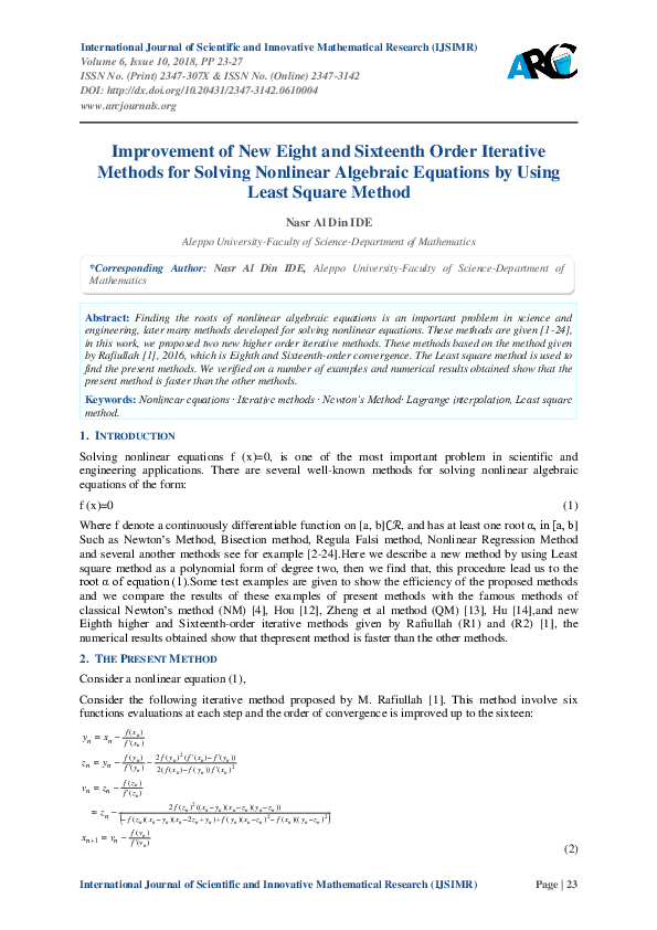 (PDF) Improvement of New Eight and Sixteenth Order Iterative Methods for Solving Nonlinear ...