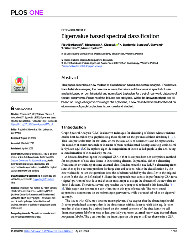 (PDF) Eigenvalue based spectral classification