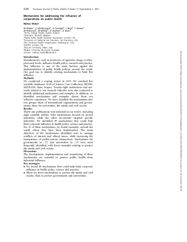 (PDF) Mechanisms for addressing the influence of corporations on public ...