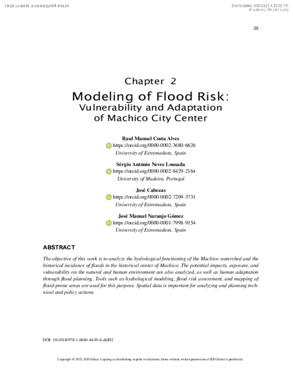 (PDF) Modeling of Flood Risk: Vulnerability and Adaptation of Machico City Center