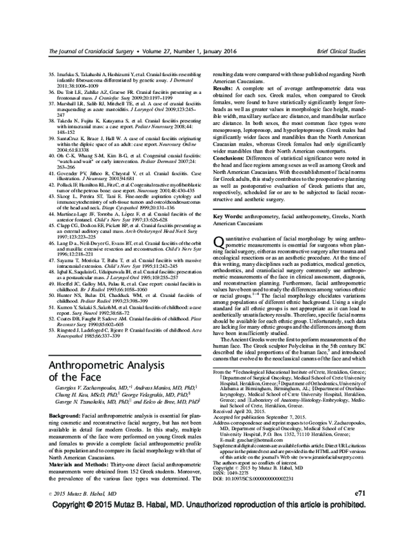 (PDF) Anthropometric Analysis of the Face