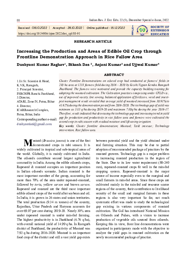 (PDF) Increasing the Production and Areas of Edible Oil Crop through ...