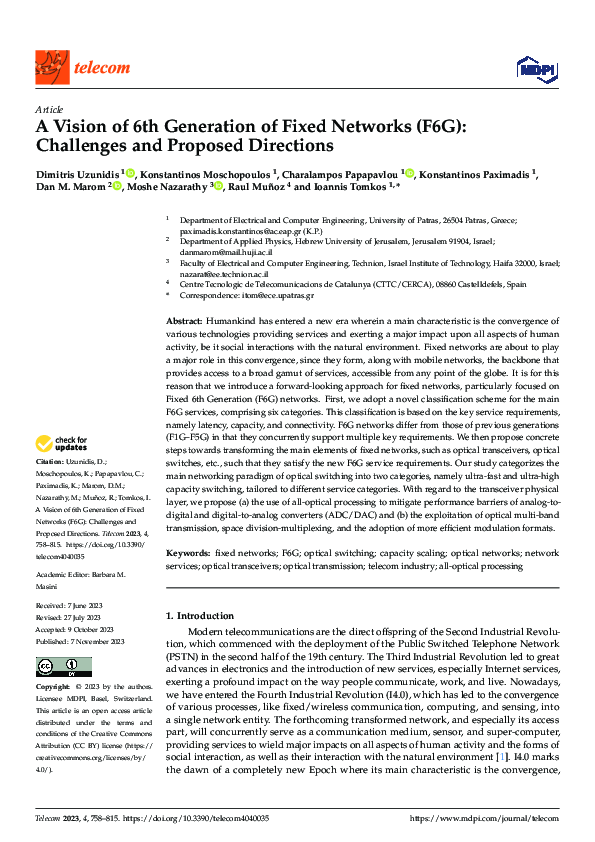 (PDF) A Vision of 6th Generation of Fixed Networks (F6G): Challenges ...