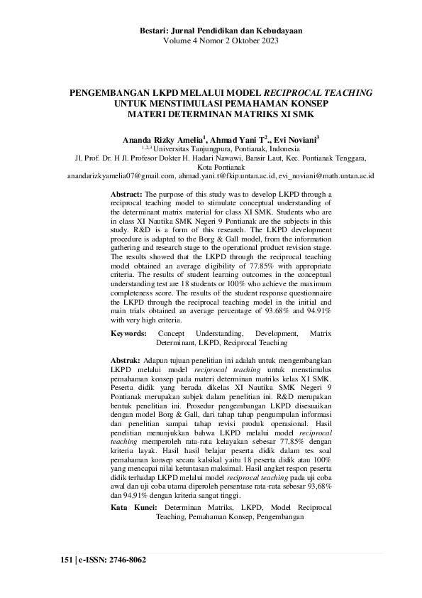 (PDF) Pengembangan LKPD Melalui Model Reciprocal Teaching Untuk ...