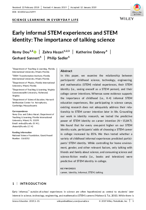 (PDF) Early informal STEM experiences and STEM identity: The importance ...