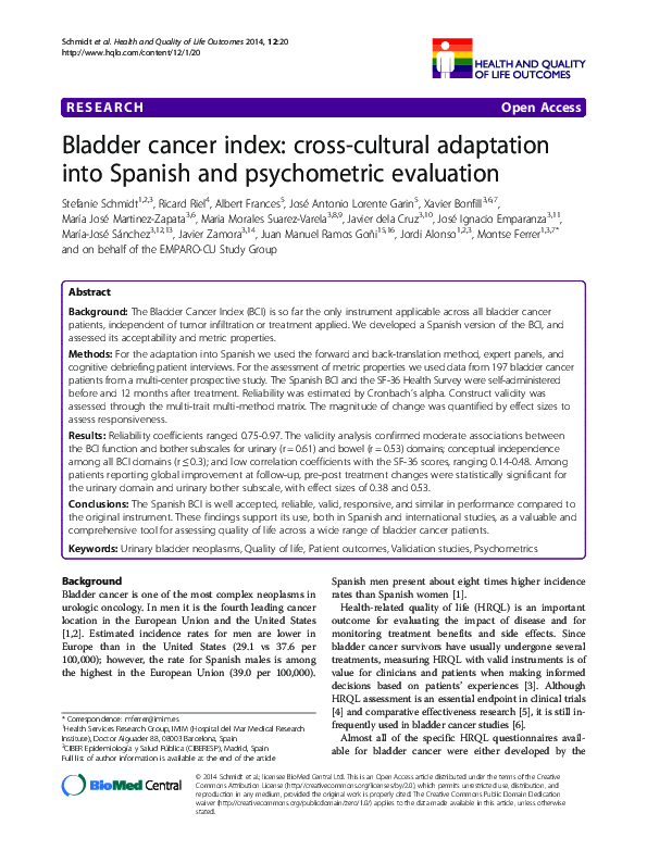 (PDF) Bladder cancer index: cross-cultural adaptation into Spanish and ...