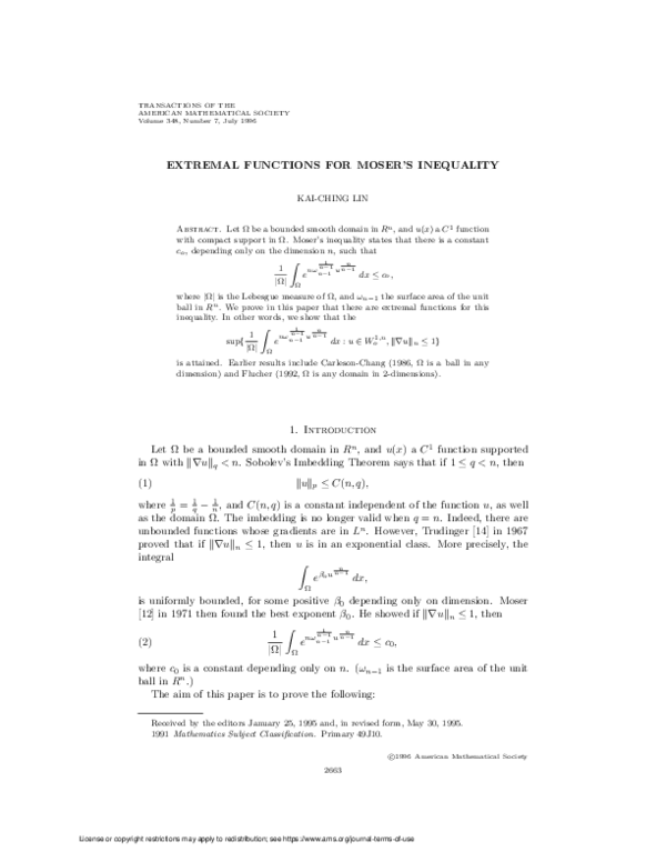 (PDF) Extremal functions for Moser’s inequality