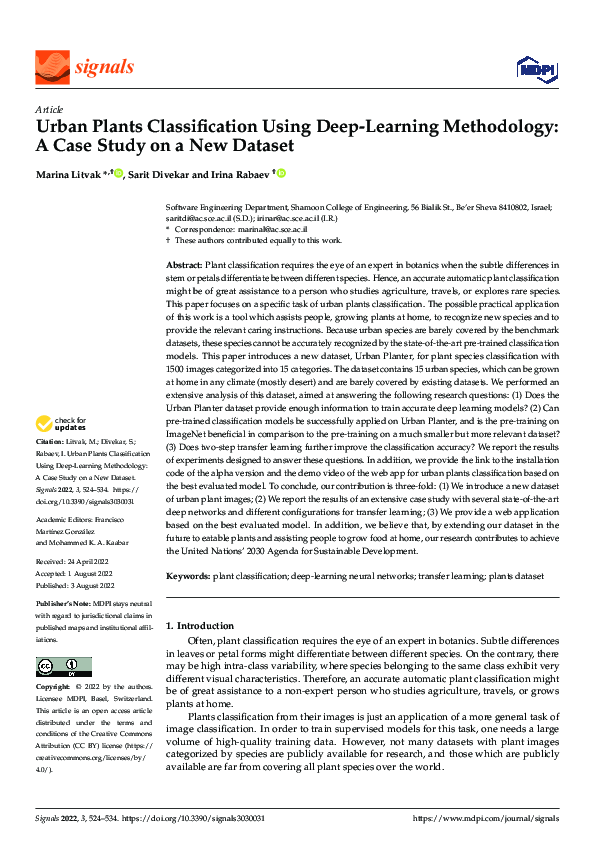 (PDF) Urban Plants Classification Using Deep-Learning Methodology: A Case Study on a New Dataset