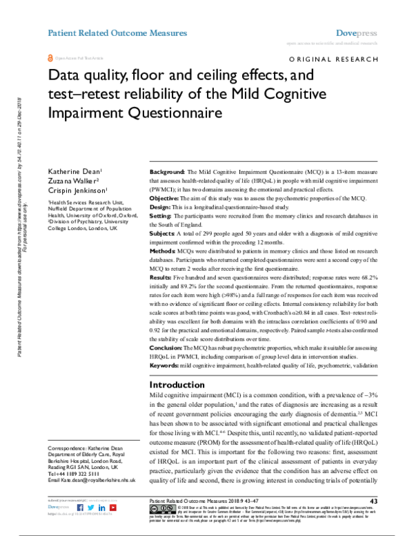 (PDF) Data quality, floor and ceiling effects, and test-retest ...