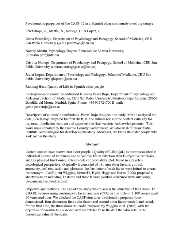 (PDF) Psychometric properties of the CASP-12 in a Spanish older ...