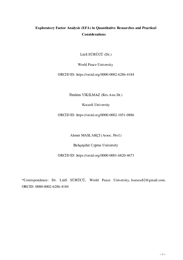 (PDF) Exploratory Factor Analysis (EFA) in Quantitative Researches and Practical Considerations