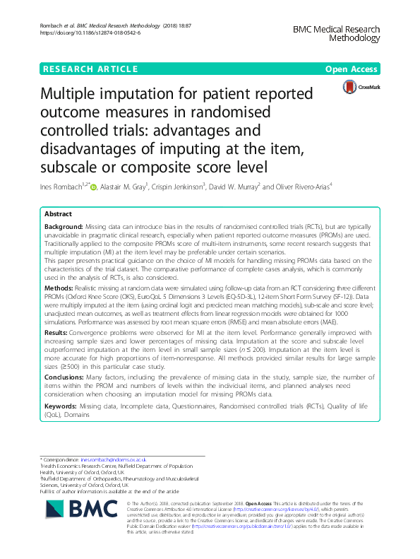 (PDF) Multiple imputation for patient reported outcome measures in randomised controlled trials ...
