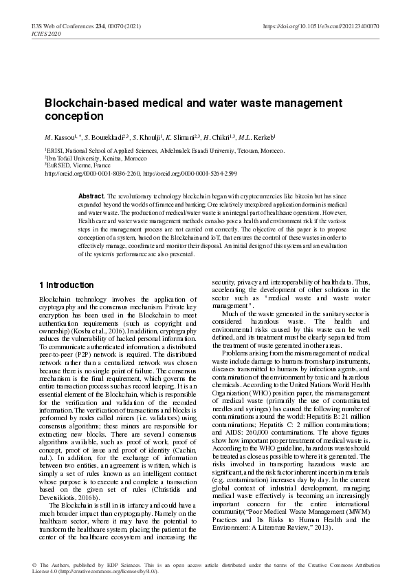 (PDF) Blockchain-based medical and water waste management conception