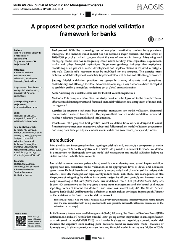(PDF) A proposed best practice model validation framework for banks ...
