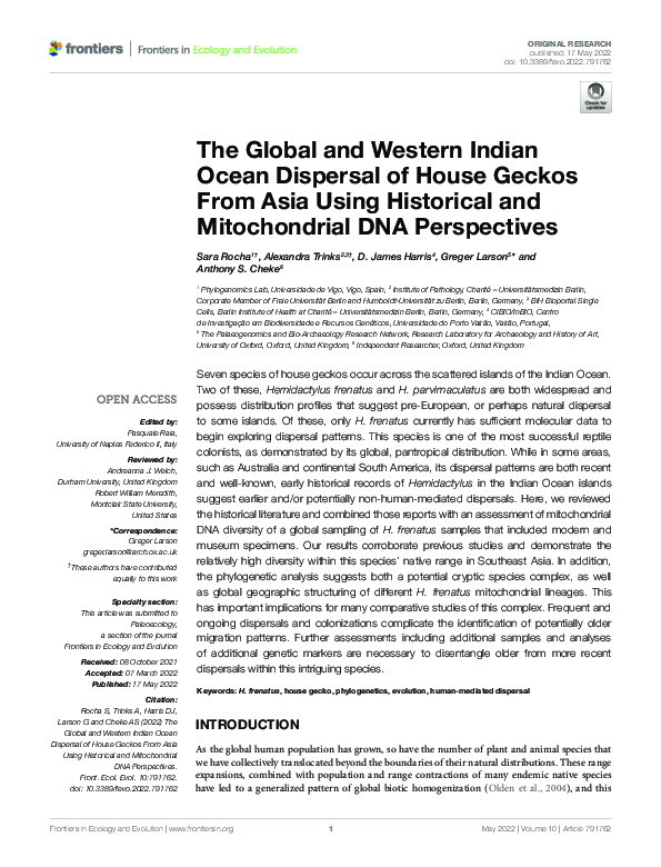 (PDF) The Global and Western Indian Ocean Dispersal of House Geckos From Asia Using Historical ...