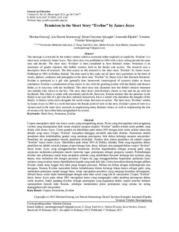 (PDF) Feminism in the Short Story “Eveline” by James Joyce