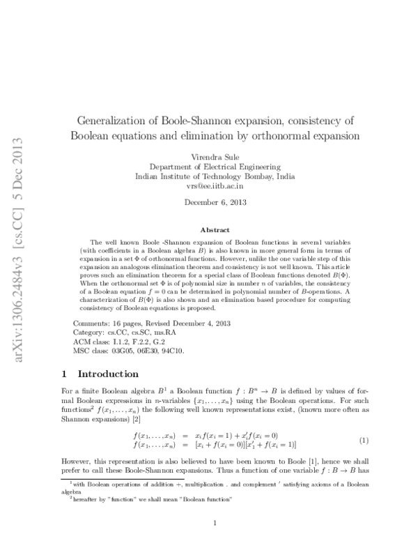 (PDF) Generalization of Boole-Shannon expansion, consistency of Boolean ...