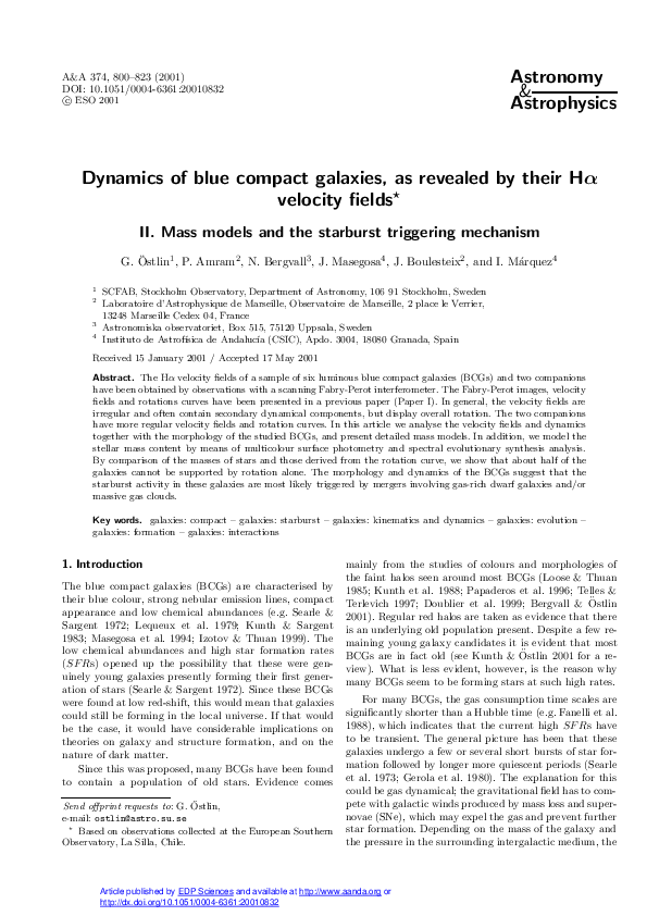 (PDF) Dynamics of blue compact galaxies, as revealed by their H alpha ...