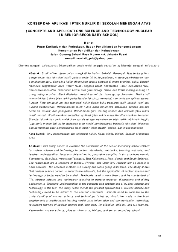 (PDF) Konsep dan Aplikasi IPTEK Nuklir di Sekolah Menengah Atas